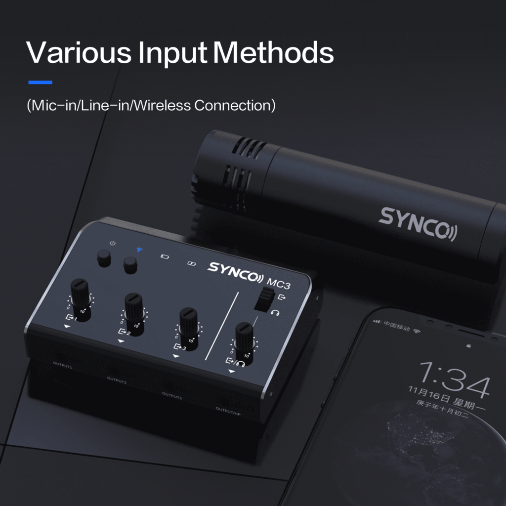Synco MC3-Lite Portable Audio Mixer with in-Built Battery - Airytek